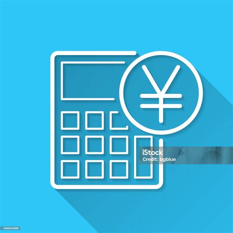 엔 기호가 있는 계산기 파란색 배경에 아이콘 긴 그림자가 있는 평면 디자인 0명에 대한 스톡 벡터 아트 및 기타 이미지 0명 3차원 형태 가계 Istock