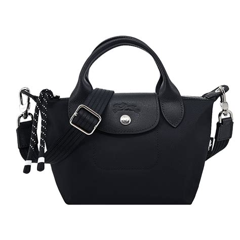 Longchamp Le Pliage Energy系列再生尼龍短把手提 斜背兩用包 迷你 黑 平行輸入 誠品線上