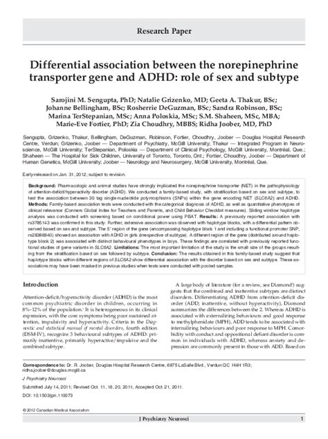 Pdf Differential Association Between The Norepinephrine Transporter