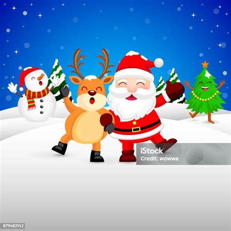 눈 산타 클로스 눈사람 크리스마스 나무 순 록에 재미 크리스마스 캐릭터 디자인 겨울에 대한 스톡 벡터 아트 및 기타 이미지