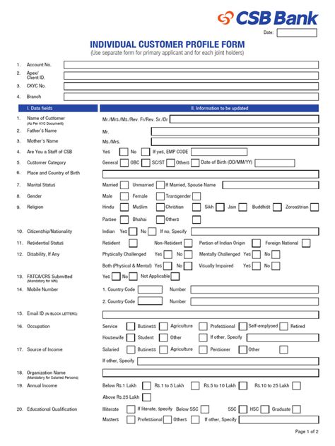 New Csb Individual Customer Profile Form Pdf