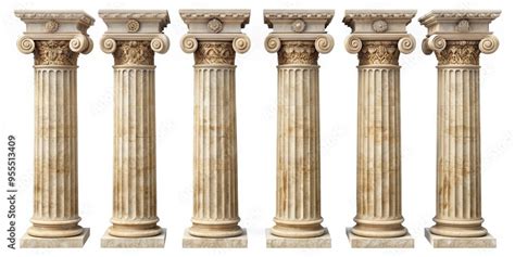 Six Ionic Columns 3d Render Greek Architecture Fluted Capital