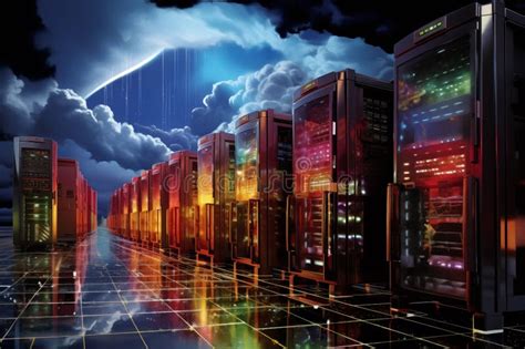 Computing Farm Row Of Servers Under The Sky Stock Illustration