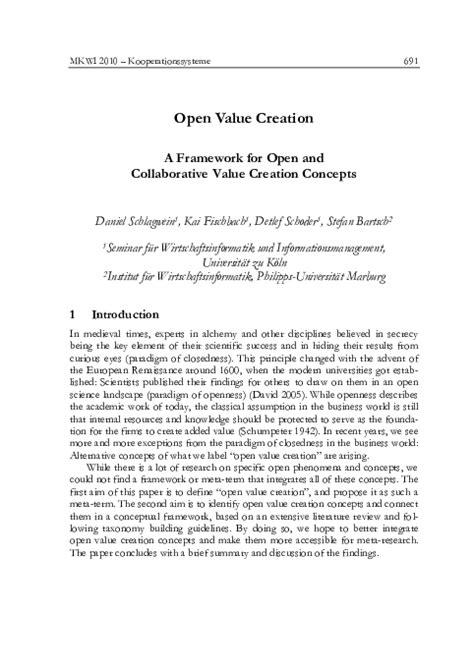 pdf open value creation a framework for open and collaborative value creation concepts
