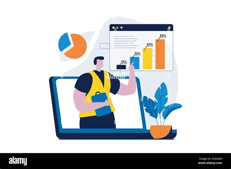 Data Analysis Concept With People Scene In Flat Cartoon Design Man Working With Data Statistics