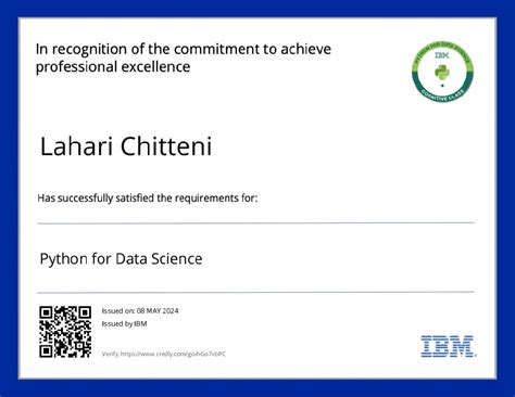 lahari chitteni on linkedin pythonfordatascience certification ibm