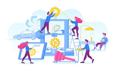 3d 프린터에서 부품을 만드는 현대 팀 3차원 형태에 대한 스톡 벡터 아트 및 기타 이미지 3차원 형태 가공의 인물 개발 Istock