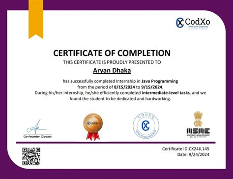 Aryan Dhaka On Linkedin Gratitude Internship Codxo Achievement Javaprogramming