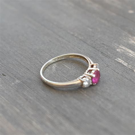 Stauer Pink Ruby Gemstone Ring Sterling Silver Vintage Clear Crystals