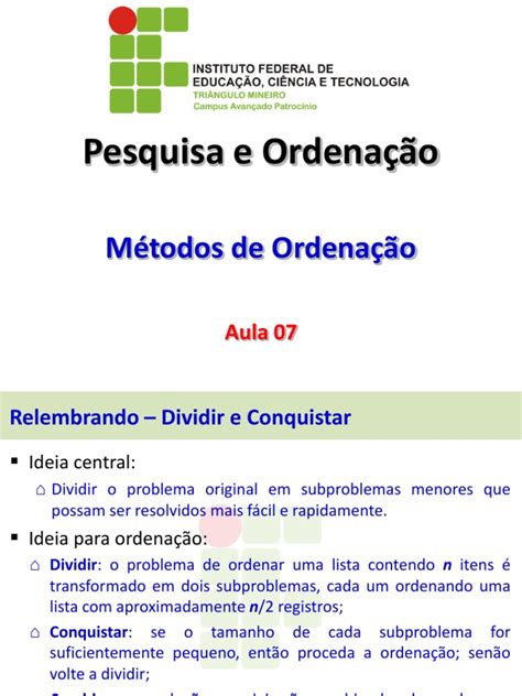 Po Ordenação Merge E Quick Sort Pdf Algoritmos Ciência Da