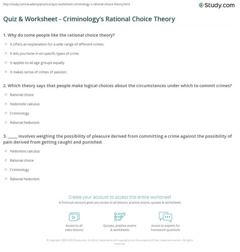Quiz And Worksheet Criminologys Rational Choice Theory