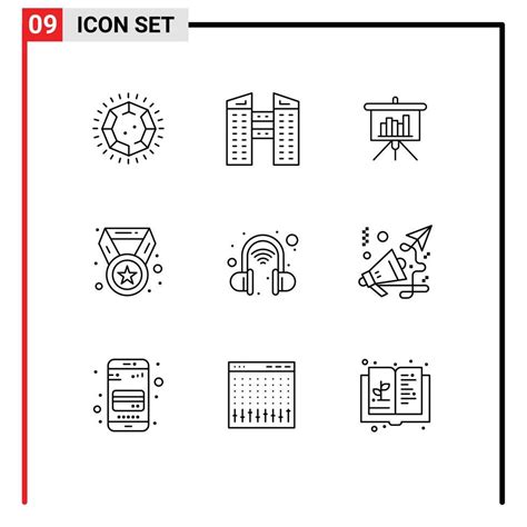 9 Universal Outlines Set For Web And Mobile Applications Wireless Headset Intelligent Blackboard