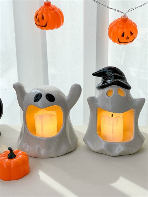 옆동네몰 Boo 할로윈 유령 티라이트 세라믹 캔들 홀더 위시버킷