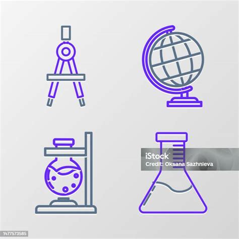 세트 라인 테스트 튜브 및 플라스크 화학 실험실 화재에 유리 테스트 지구 지구 및 그리기 나침반 아이콘 벡터 건강 검진에 대한 스톡 벡터 아트 및 기타 이미지 Istock