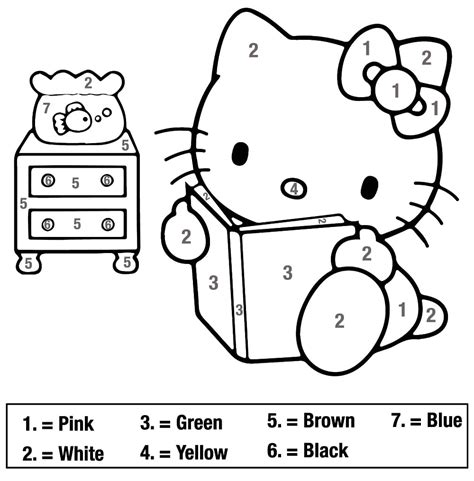 Printable Hello Kitty Color By Number Färbung Seite Kostenlose Druckbare Malvorlagen Für Kinder