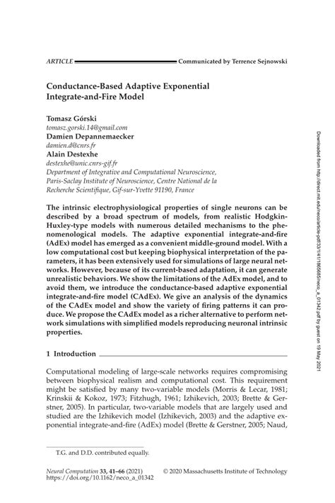 Pdf Conductance Based Adaptive Exponential Integrate And Fire Model
