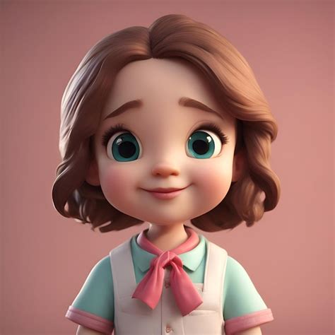 Ilustración En 3d De Una Linda Chica De Dibujos Animados Con Una
