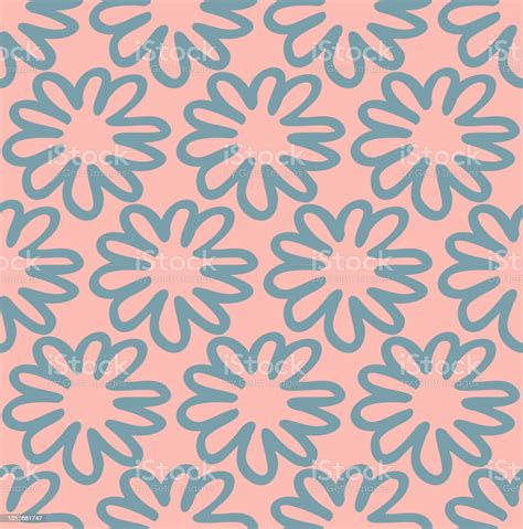 귀여운 꽃 꽃 낙서 윤곽 매끄러운 패턴 밝은 분홍색 파스텔 배경에 파란색 꽃과 간단한 유치한 손 그린 스타일 벡터 일러스트 배경 개화기에 대한 스톡 벡터 아트 및 기타