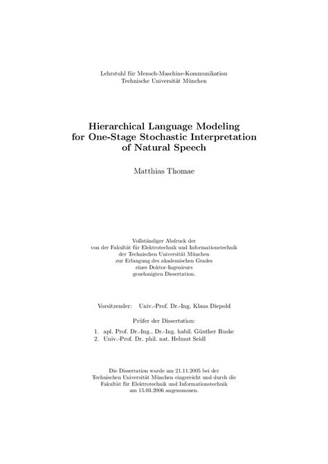 Hierarchical Language Modeling For One Stage Stochastic Interpretation Of Natural Speech Eurasip