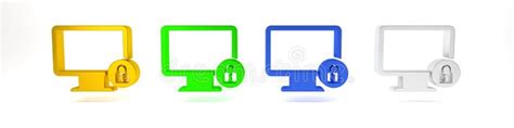 Colorful Lock On Computer Monitor Screen Icon Isolated On White