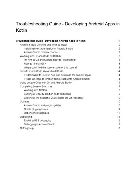 Troubleshooting Guide Developing Android Apps In Kotlin Pdf Version Control Android