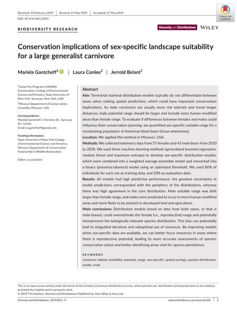 PDF Conservation Implications Of Sexspecific Landscape Suitability For A Large Generalist