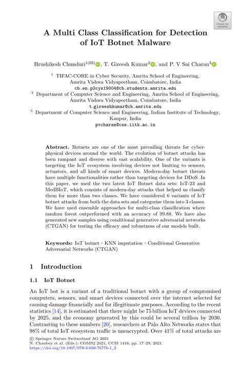 Pdf A Multi Class Classification For Detection Of Iot Botnet Malware