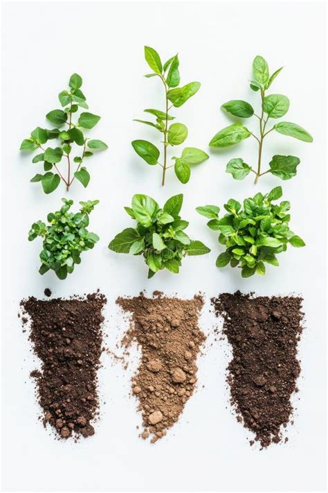 Comparing Different Types Of Soil And Plants On White Background Stock Image Image Of Flower