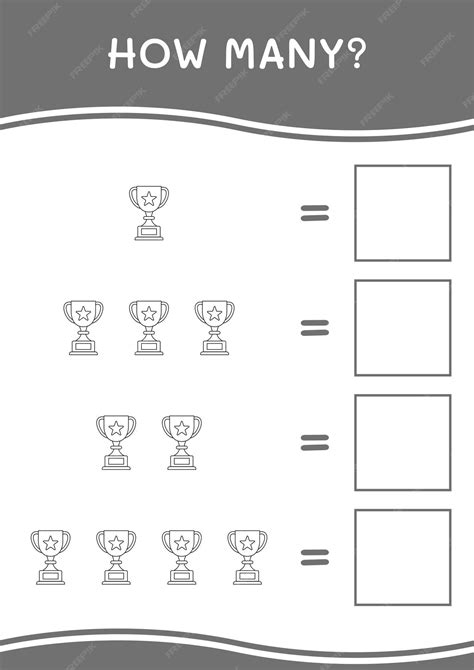 어린이 벡터 일러스트 인쇄용 워크시트를 위한 트로피 게임의 수 프리미엄 벡터