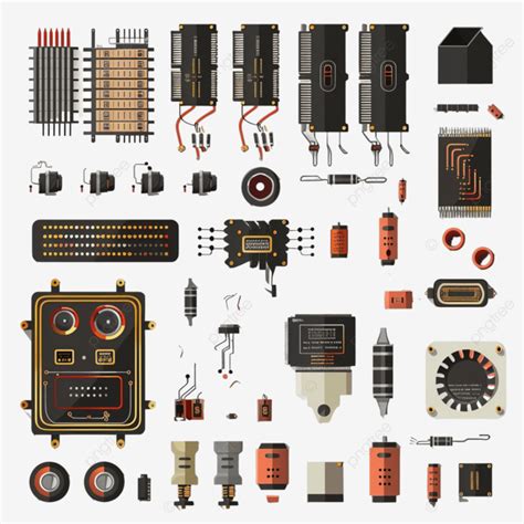 Transistor Vector Parts Set Electronics Capacitor Resistor Png