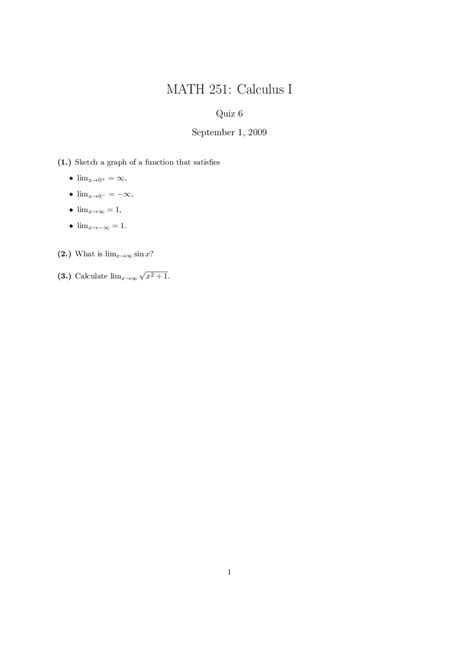 Limits Of Function Calculus I Quiz 6 Math 251 Docsity