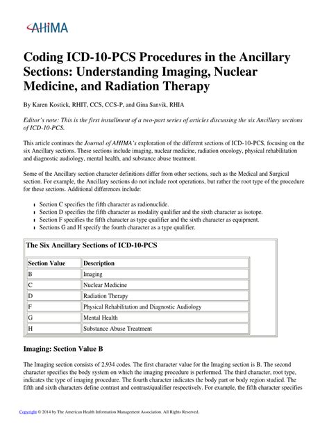 PDF Coding ICD 10 PCS Procedures In The Ancillary Sections Understanding Imaging Nuclear