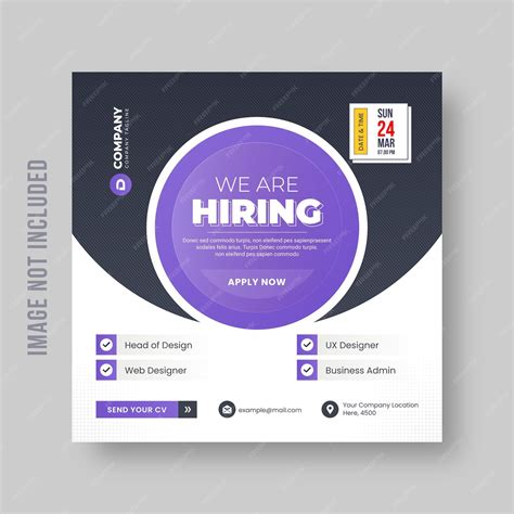우리는 구인 공석 소셜 미디어 게시물 배너 디자인 템플릿 또는 채용 배너 디자인을 고용하고 있습니다 프리미엄 벡터