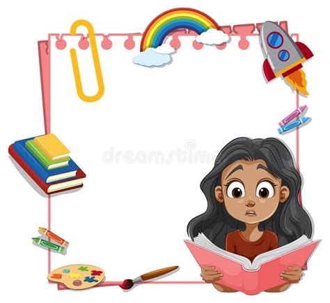 A Girl Reading Surrounded By Creative Symbols Stock Vector