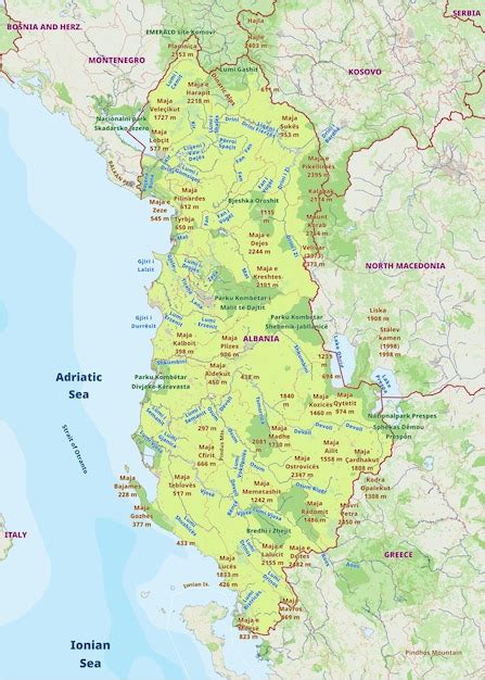 Mapa Vetorial Físico Detalhado Da Albânia Vetor Premium