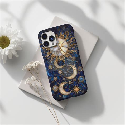 Celestial Moon And Stars Night Sky Stained Glass Mosaic Astrology Phone