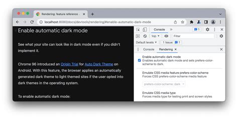 기타 효과 적용 자동 어두운 테마 사용 설정 포커스 에뮬레이션 등 Chrome Devtools Chrome For