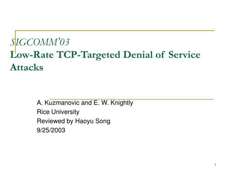 Ppt Sigcomm 03 Low Rate Tcp Targeted Denial Of Service Attacks Powerpoint Presentation Id