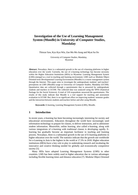 Pdf Investigation Of The Use Of Learning Management System Moodle In University Of Computer