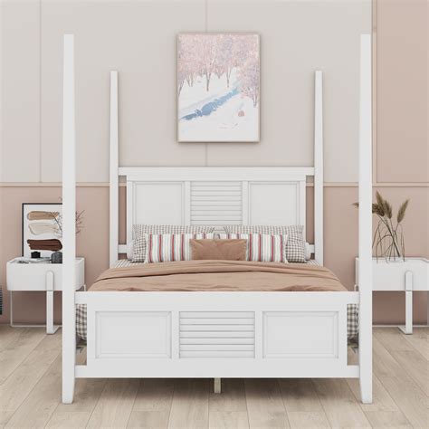 Lark Manor Traditional Solid Wood Four Poster Bed With Horizontal