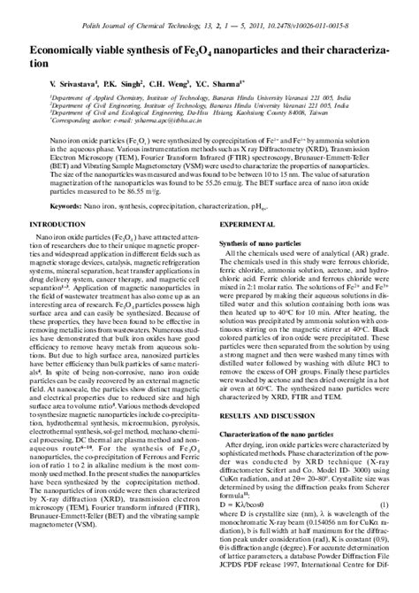 Pdf Economically Viable Synthesis Of Fe3o4 Nanoparticles And Their Characterization