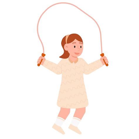 건너 뛰는 그림을 재생하는 소녀 프리미엄 벡터