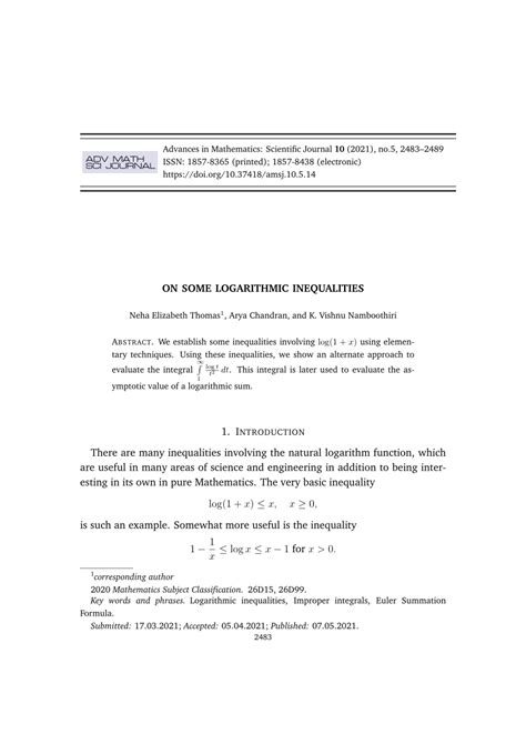 Pdf On Some Logarithmic Inequalities