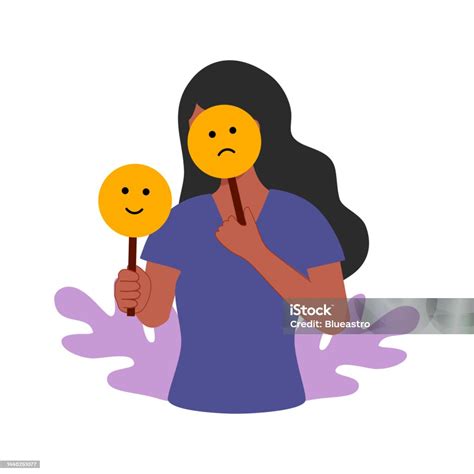 평면 디자인에 양극성 장애 증상을 가진 여자 조울증을 가진 양극성 환자는 때때로 좋은 기분에서 때때로 슬픈 Mental