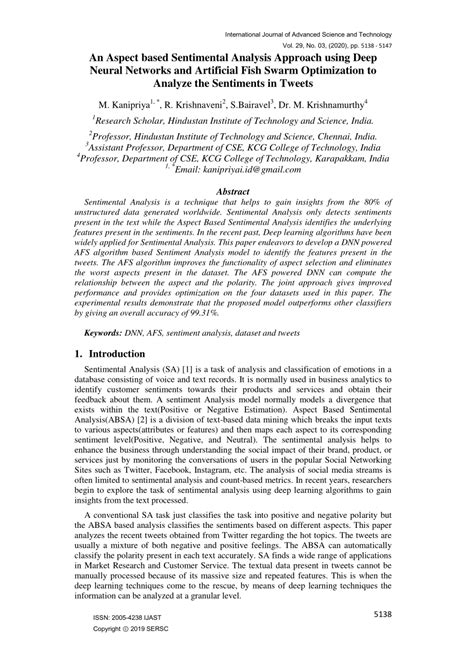 pdf an aspect based sentimental analysis approach using deep neural