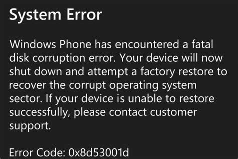 Windows Phone Has Encountered A Fatal Disk Corruption Error