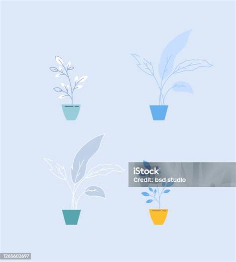 하우스 플랜트 세미 플랫 Rgb 컬러 벡터 일러스트레이션 세트 0명에 대한 스톡 벡터 아트 및 기타 이미지 0명 가정 생활