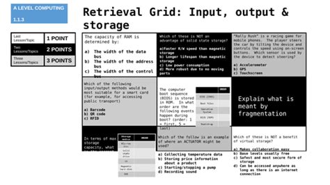 A Level Computing Retrieval Grid Input Output Storage Teaching