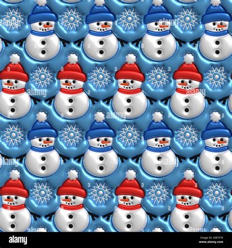 Christmas Snowman 3d Inflated Bubble Pattern Puffy Seamless Tileable Pattern Endless Texture