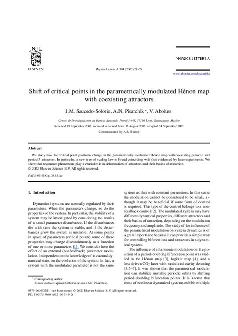 Pdf Shift Of Critical Points In The Parametrically Modulated Hénon
